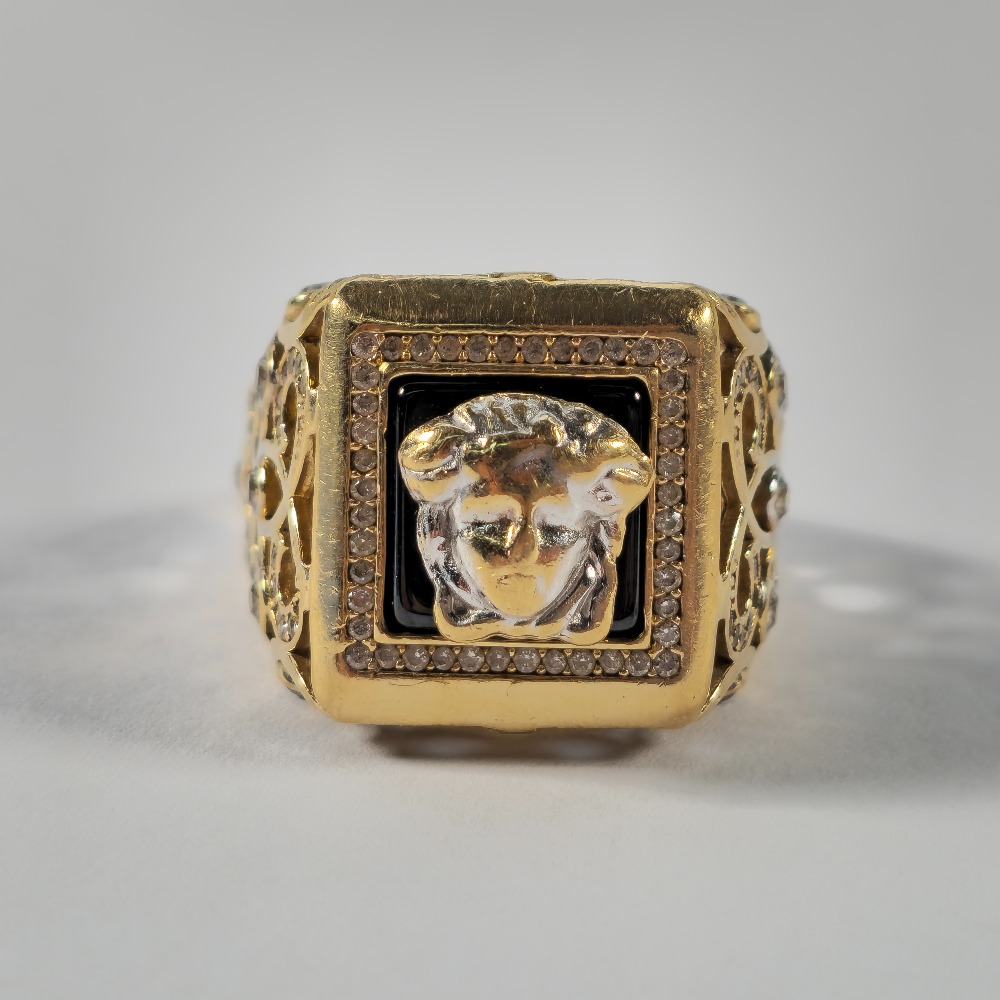 Used 14ct Gold Versace Style *CZ* Square Signet Ring U - Own4Less